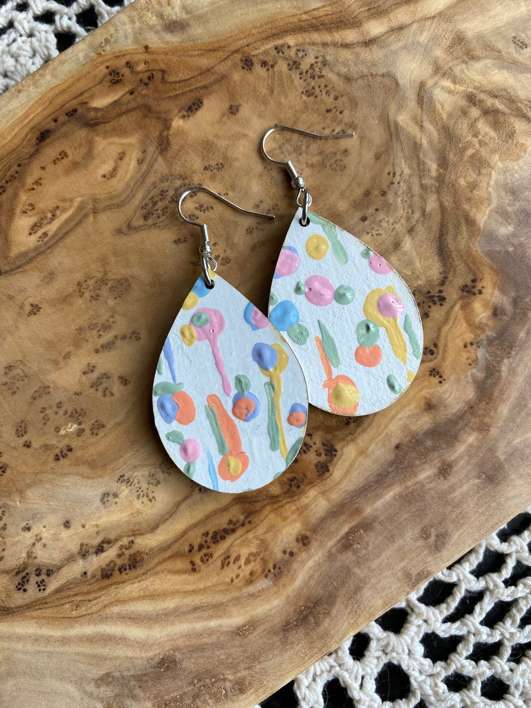 Hand Painted Mini Canvas Teardrop Dangle|hand Painted Wood Dangle ...