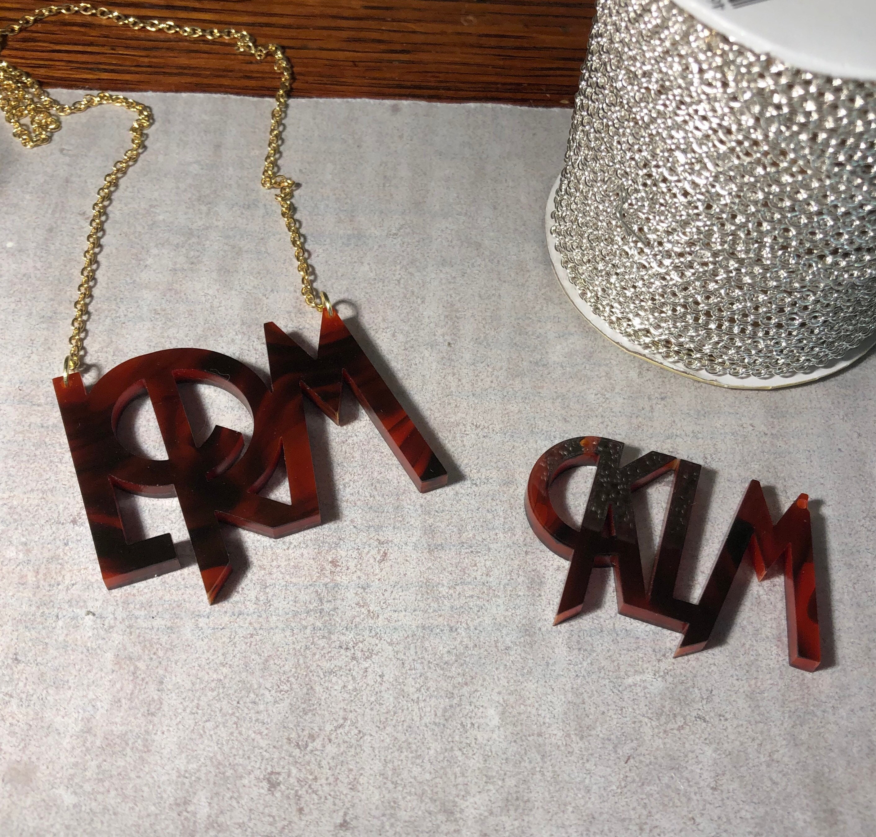 Tortoise Shell Monogram Pendant Necklace|custom Pendant Necklace|tortoise Shell Monogram ...