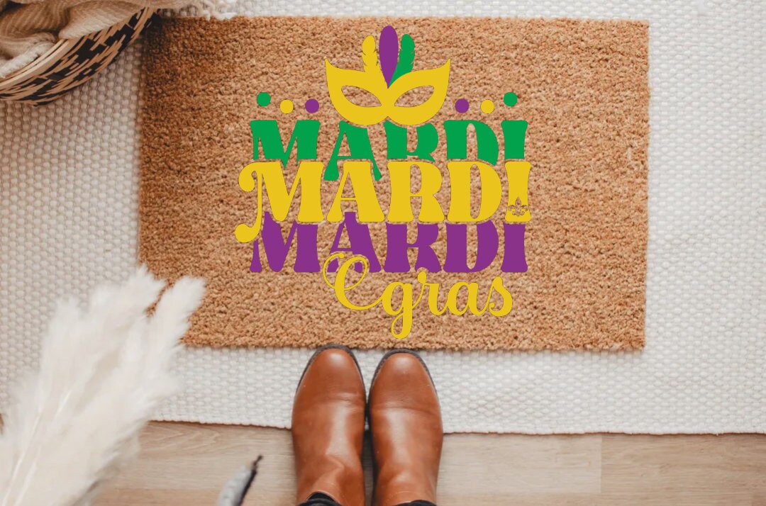 Colorful Mardi Gras Coir Mat Festive Purple, Gold, & Green Design Fleur ...