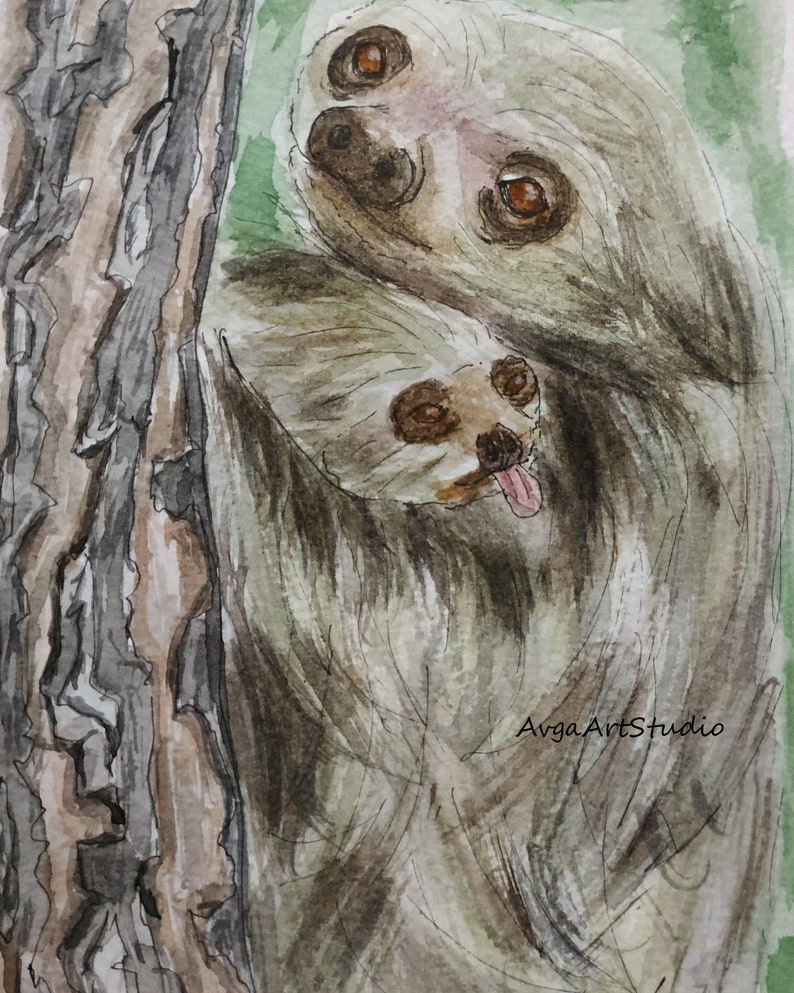 Sloth Art Prints Mothers Day Gift Card of Original Ink and - Etsy
