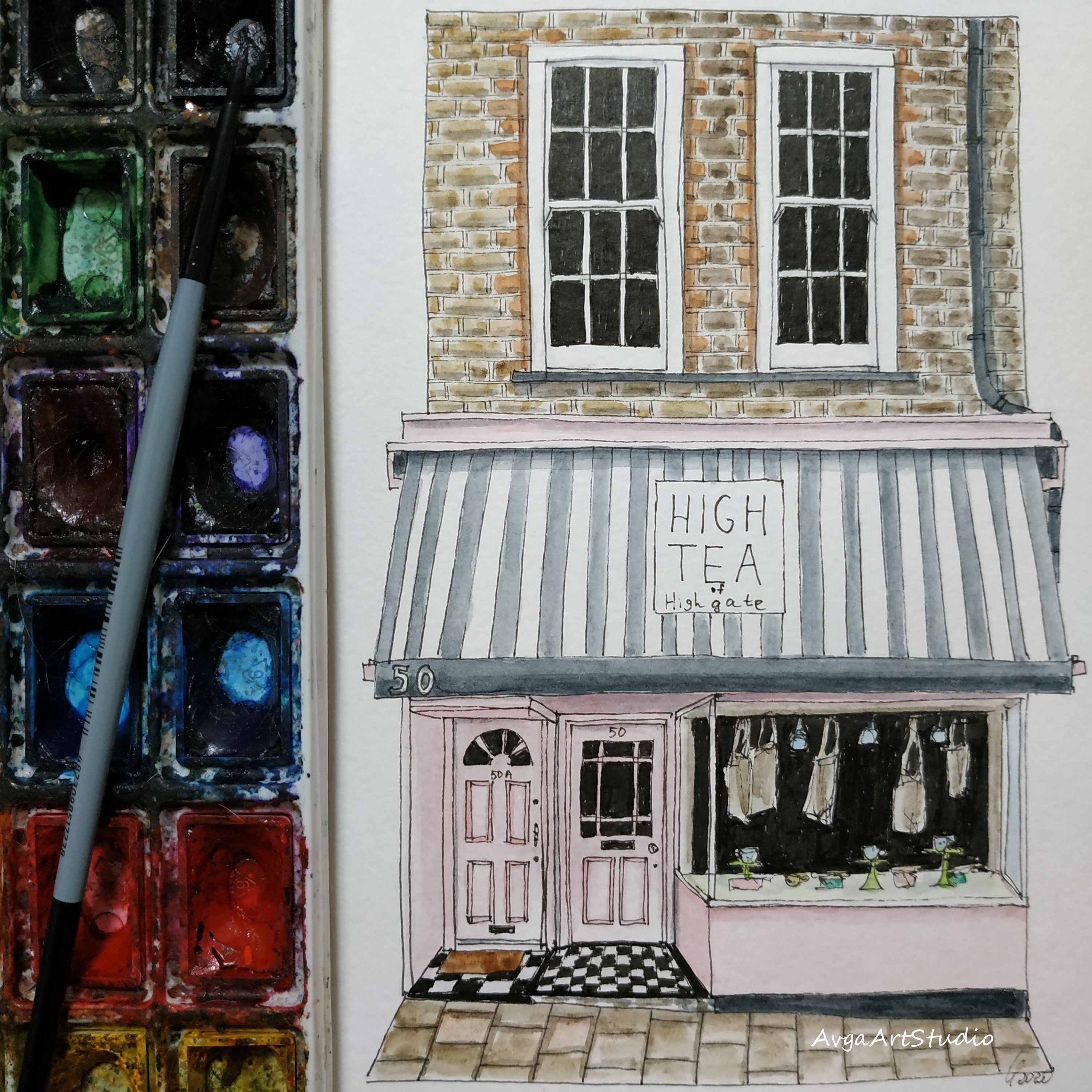 Print Charming Tea Shop Front London England From Original Ink and ...