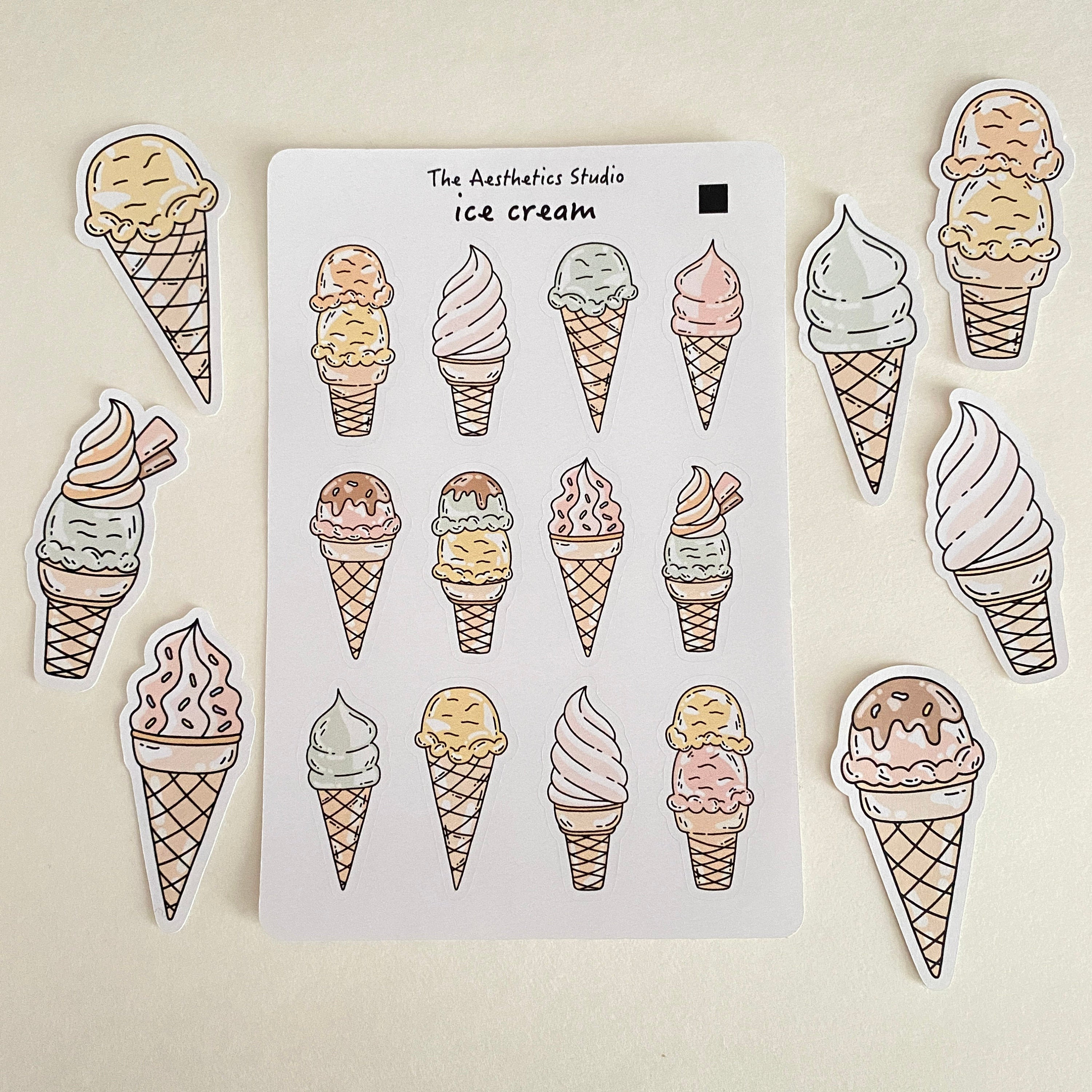 Paper & Party Supplies Ice cream sticker sheet bujo accessories planner ...