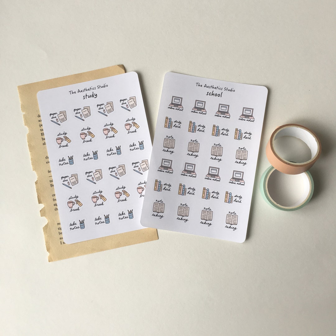 Study & School Sticker Sheet - Bullet Journal Stickers, Planner ...