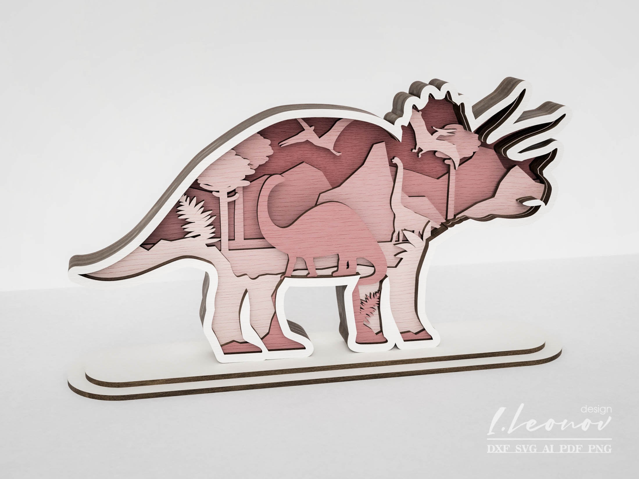Multilayer Laser Cut File, Triceratops Landscape Dxf File, SVG Ai EPS ...