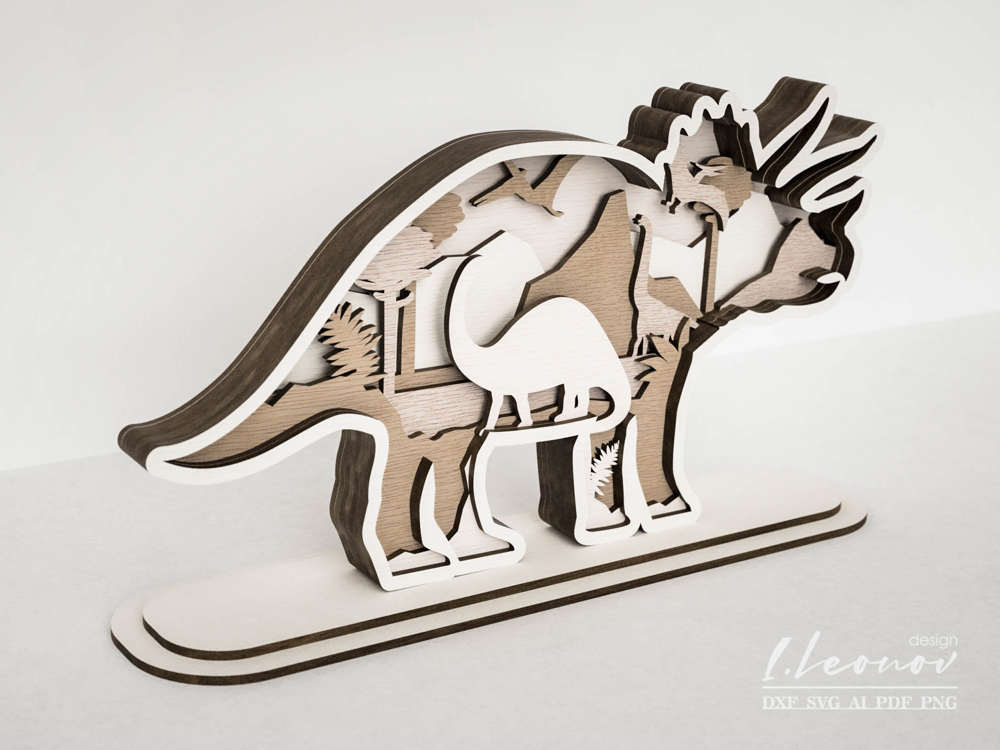 Multilayer Laser Cut File, Triceratops Landscape Dxf File, SVG Ai EPS ...