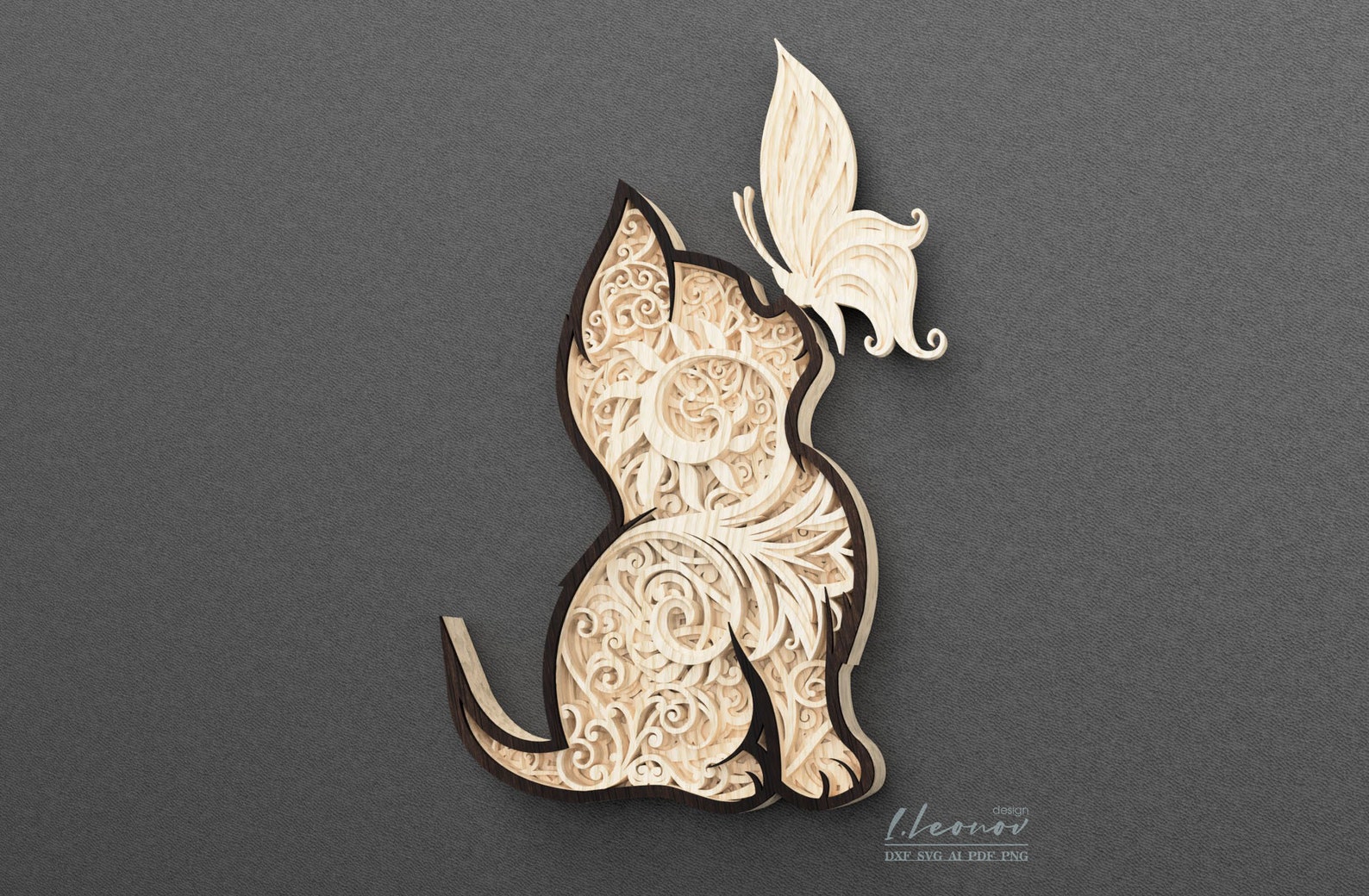 Cat With Butterfly Multilayer Project for Laser Cutting. Digital Layer ...