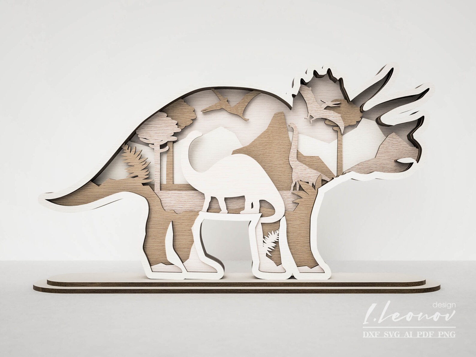 Multilayer Laser Cut File, Triceratops Landscape Dxf File, SVG Ai EPS ...