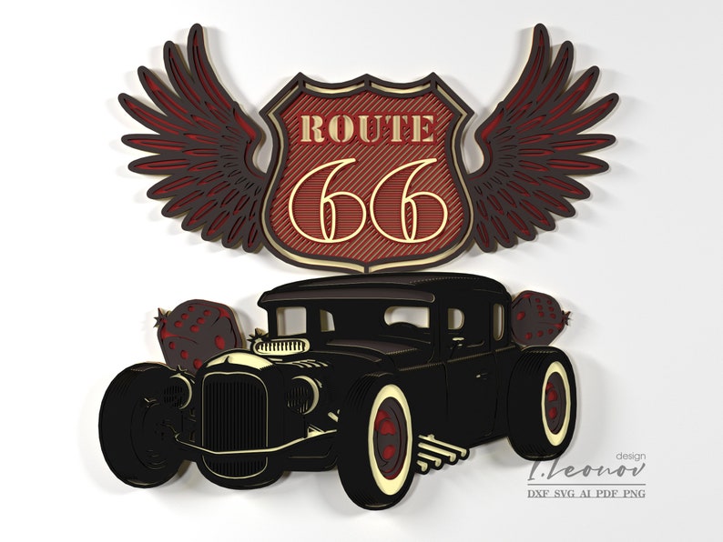 Laser Cut Wall Art, Route 66 Vector File, Multilayer Dxf File for Laser ...