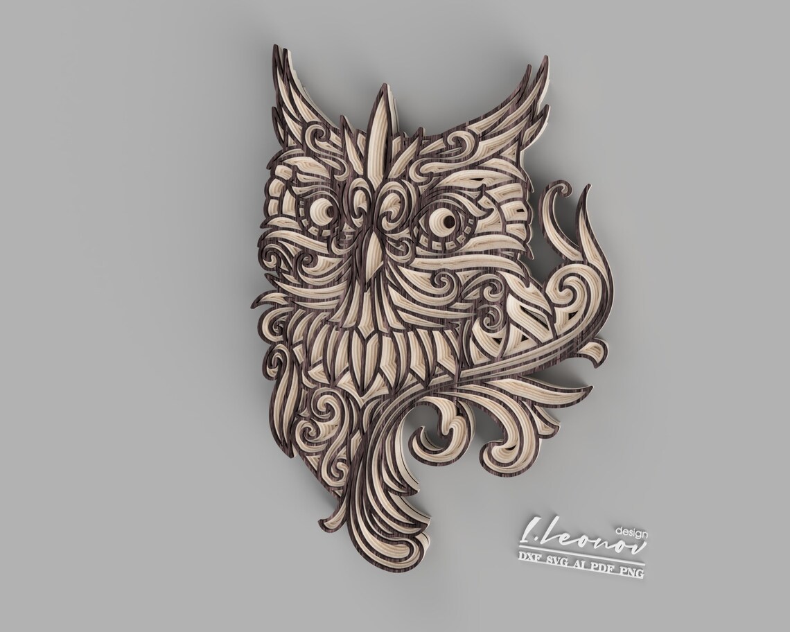Owl multilayer project for laser cutting. Digital layer wall | Etsy