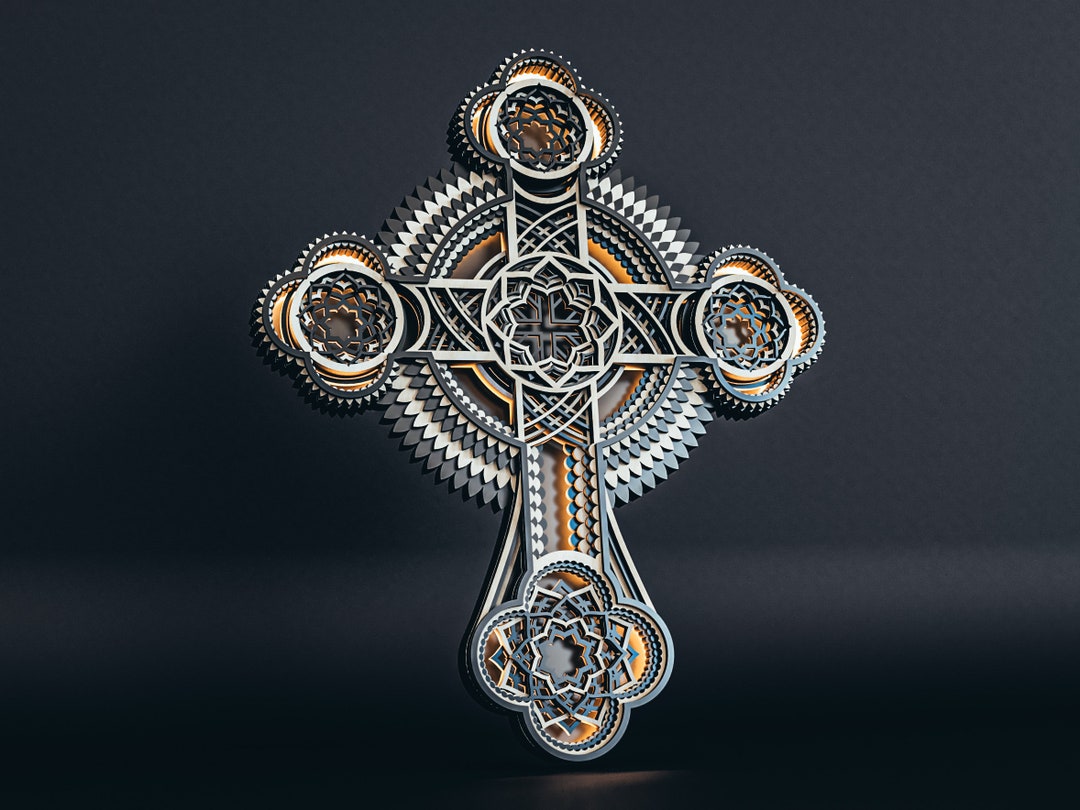 Laser Cut Layered Cross Template - 7 Layer Cross With Led, Dxf Ai Eps ...