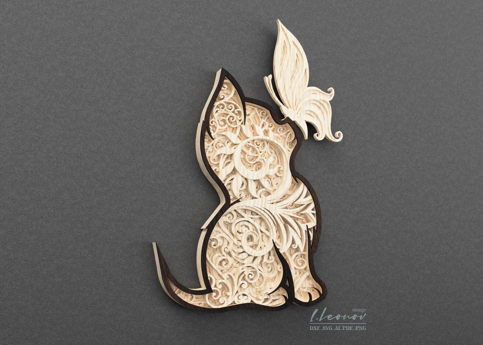 Cat With Butterfly Multilayer Project for Laser Cutting. Digital Layer ...
