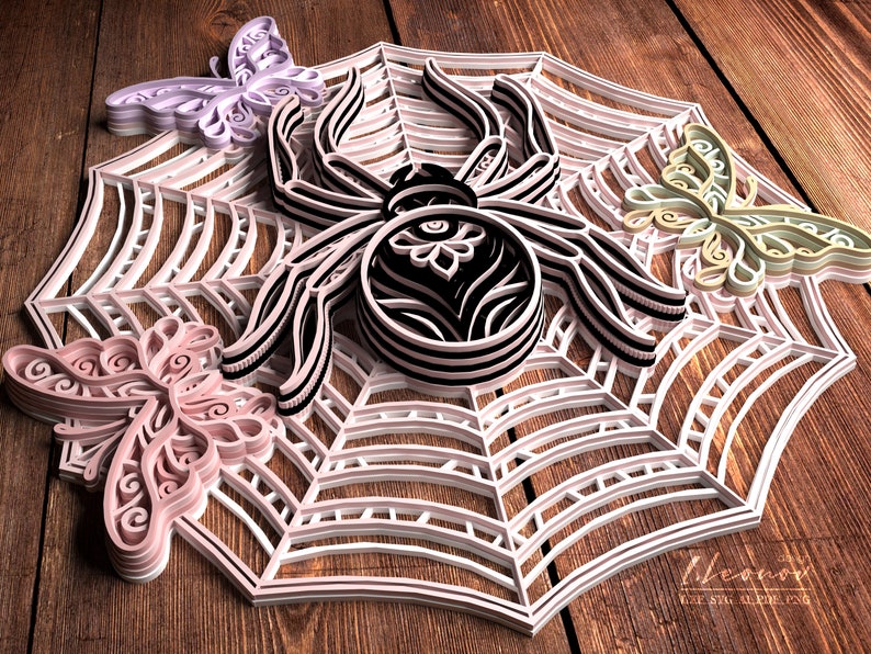 Spider With Butterfly Multilayer Project for Laser Cutting. - Etsy