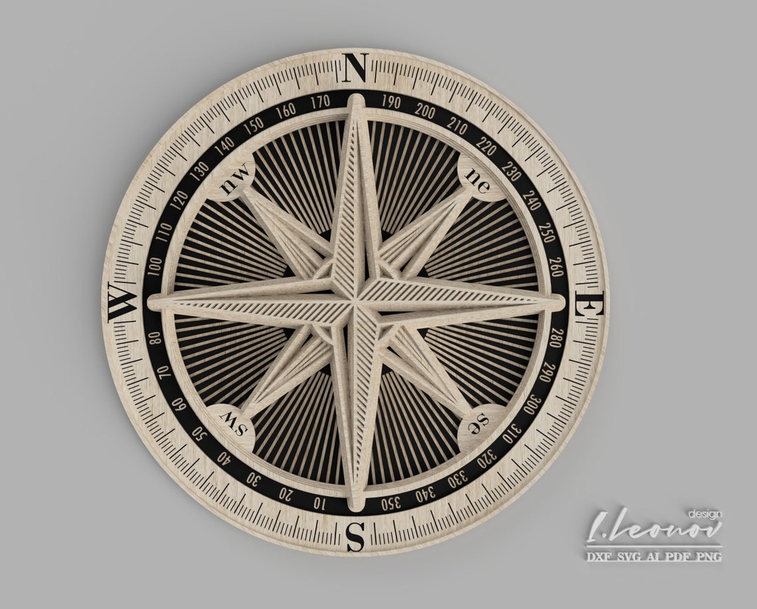 Multilayer Laser Cut Compass, Compass Dxf File, SVG Ai EPS Dxf Laser ...