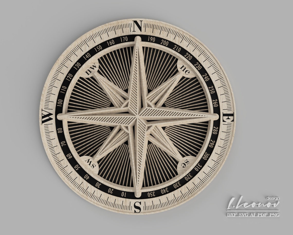 Multilayer Laser Cut Compass Compass Dxf File SVG Ai EPS Dxf - Etsy