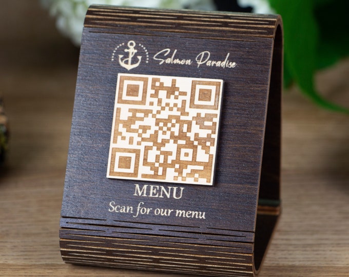 QR Code Menu Sign, Restaurant Menu, Wooden Table Menu, Scan for Menu ...