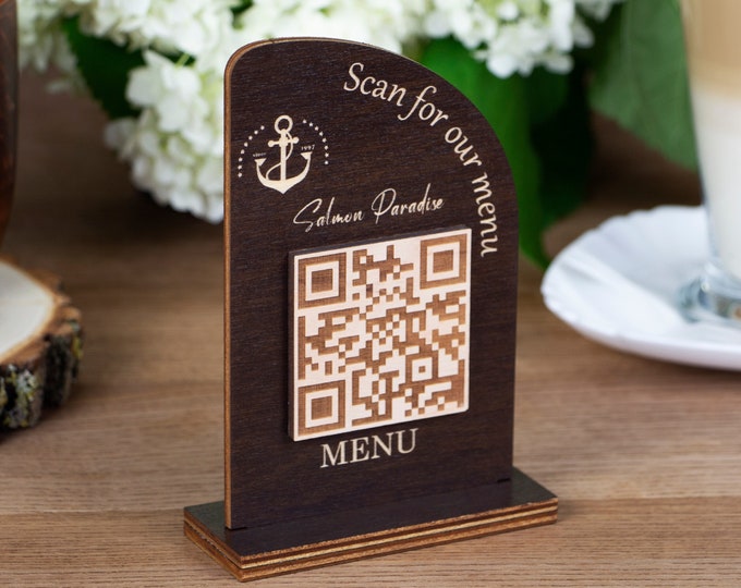 QR Code Menu Sign, Restaurant Menu, Wooden Table Menu, Scan for Menu, QR Code Sign, 10862 - Etsy
