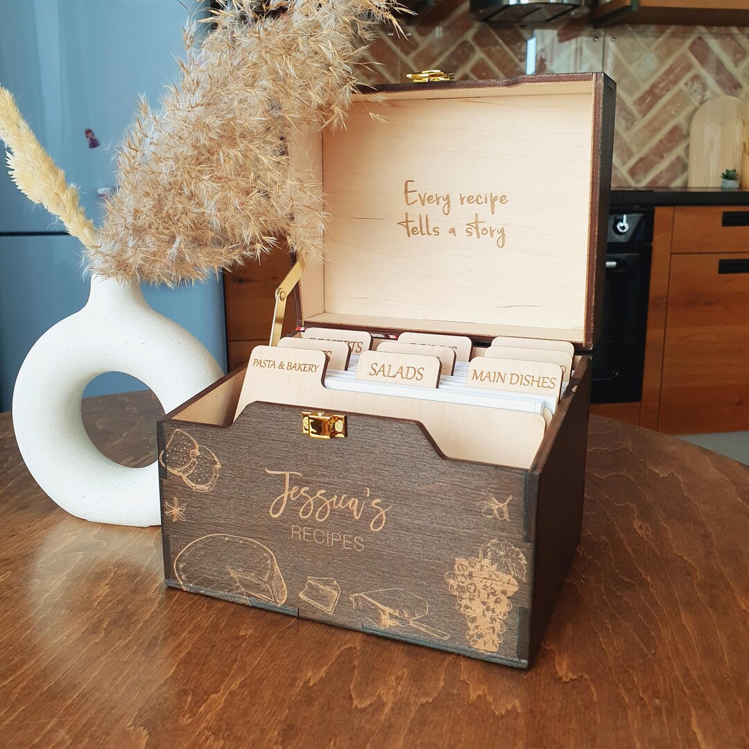 Personalized Recipe Card Box Recipe Box Mother Day Gift for Mom Recipe ...