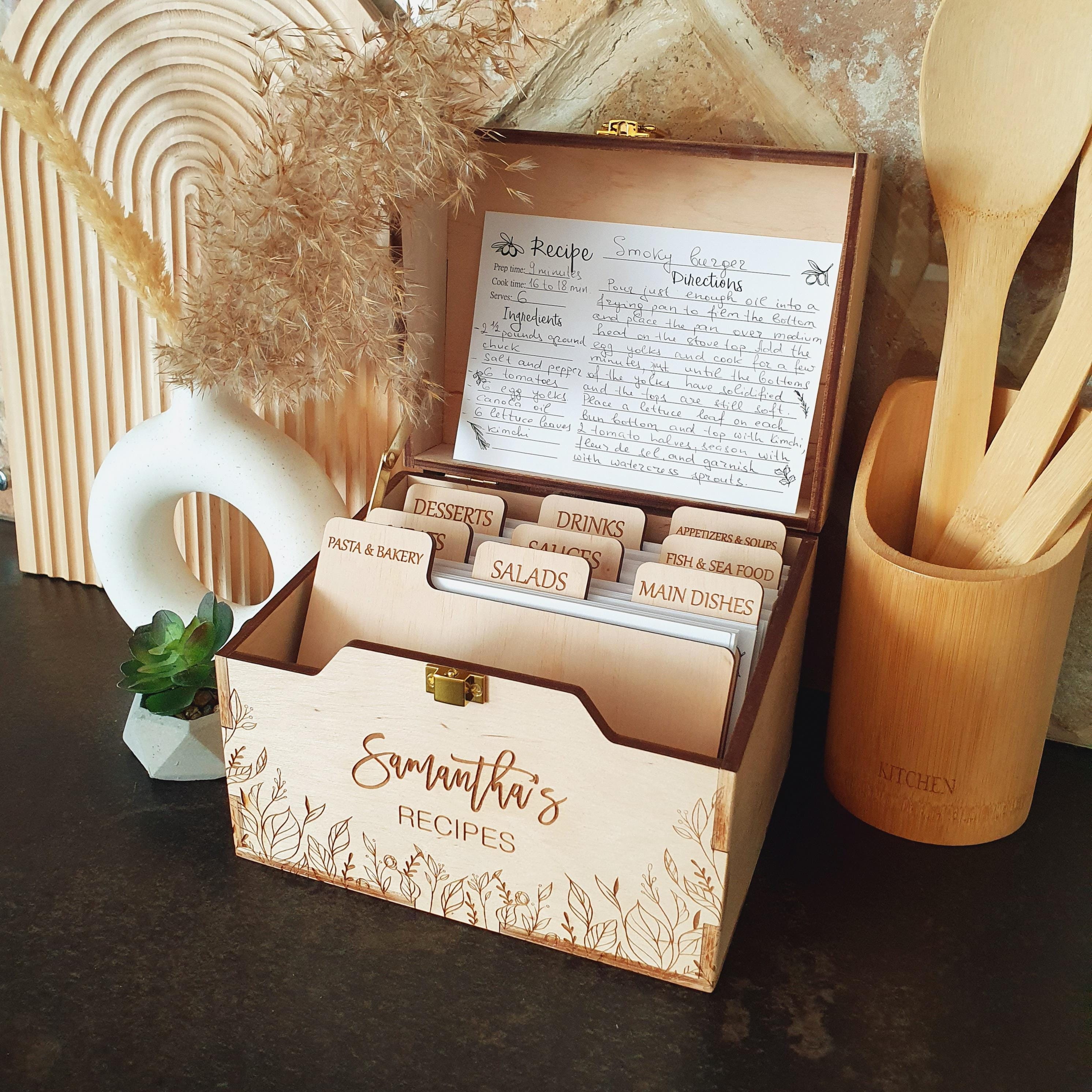 Wooden Recipe Box With Dividers Recipe Cards Christmas Gift for Mom ...