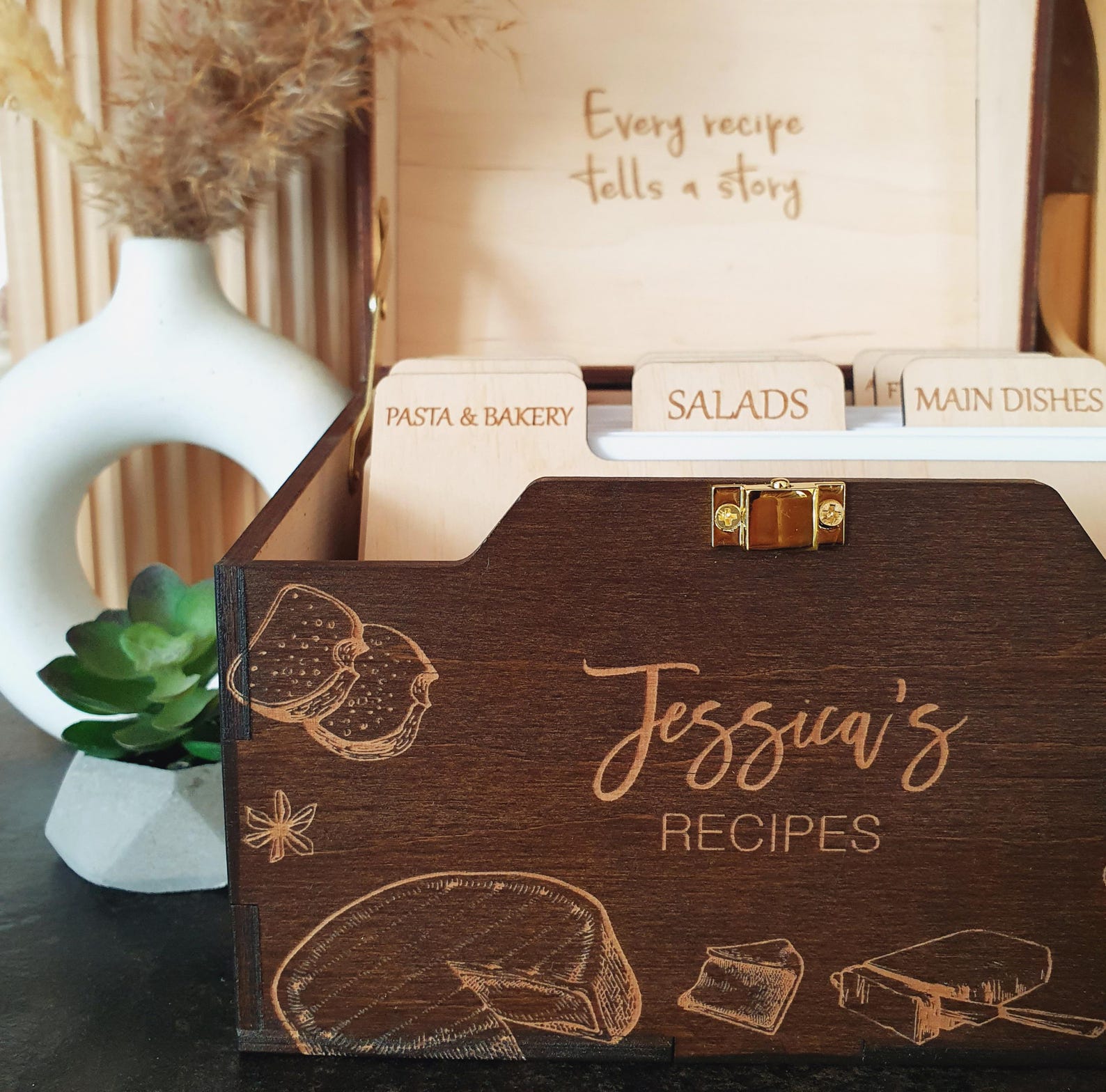 Personalized Recipe Box Wooden Recipe Holder Christmas Gift for Mom ...
