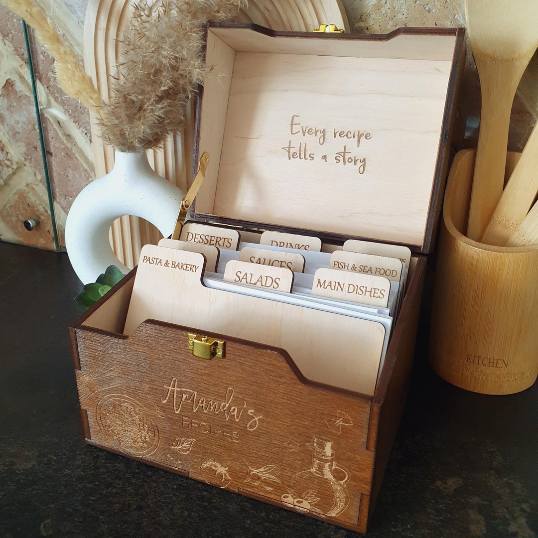 Wood Recipe Box With Dividers Custom Recipe Box Personalized Recipe ...