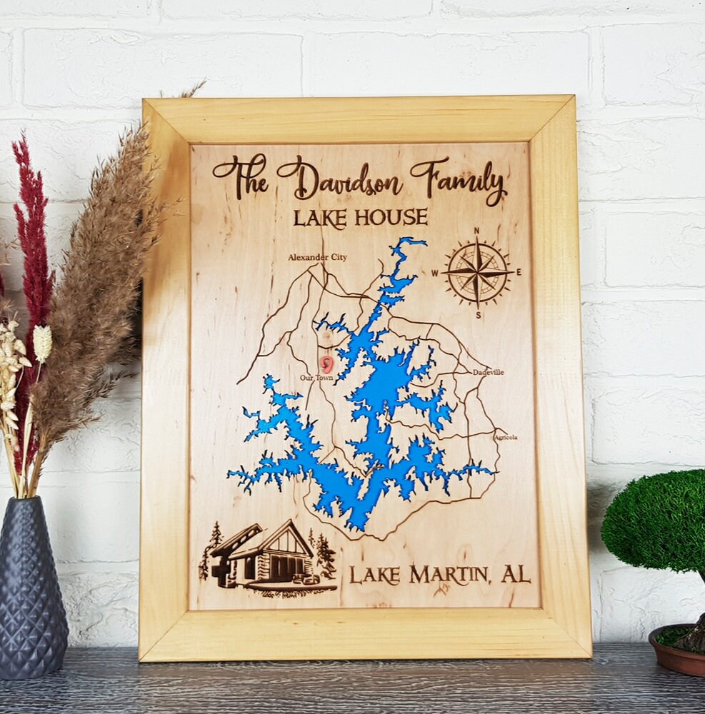 Wooden Lake Map any Lake Lake House Map River Map Large - Etsy