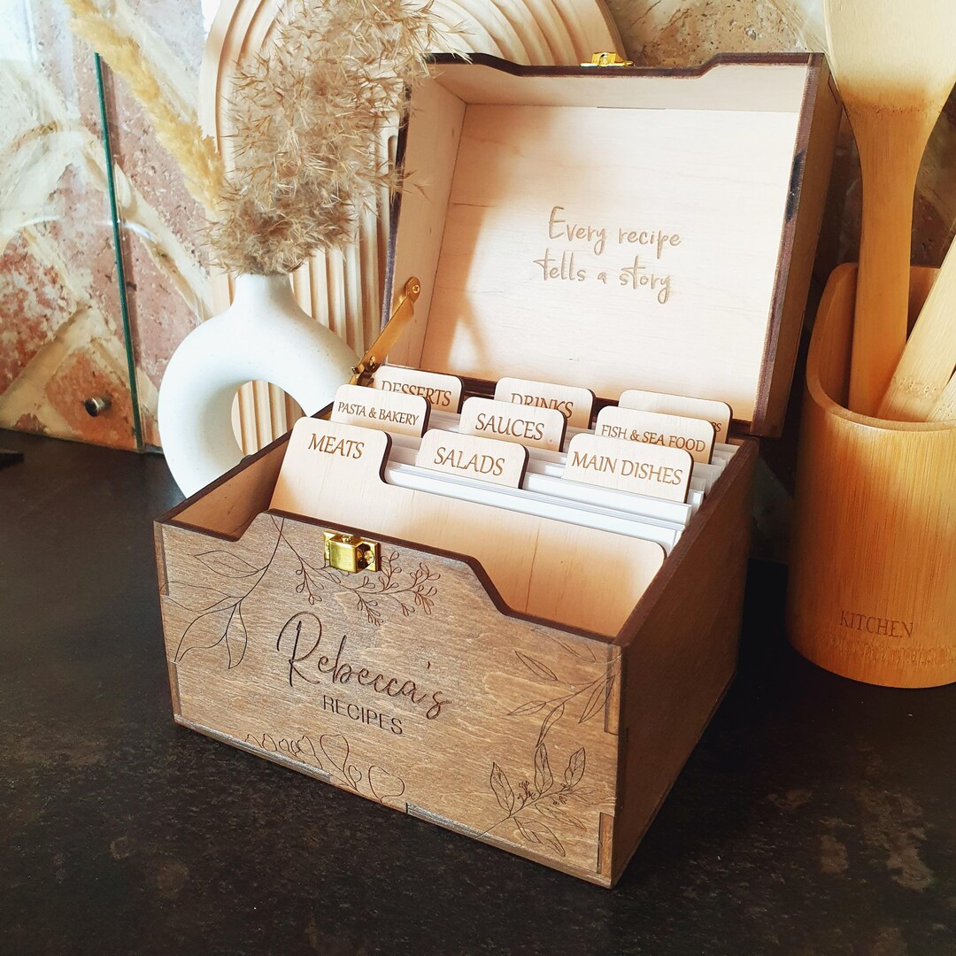 Wooden Box for Recipes Dividers Custom Recipe Box Christmas Gift for ...