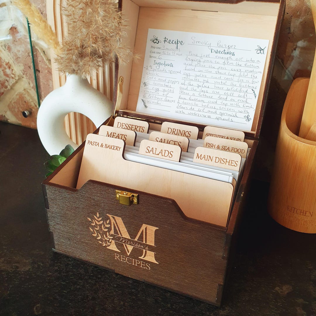 Personalized Recipe Box 4 X 6 Recipe Cards Box Christmas Gift for Mom ...