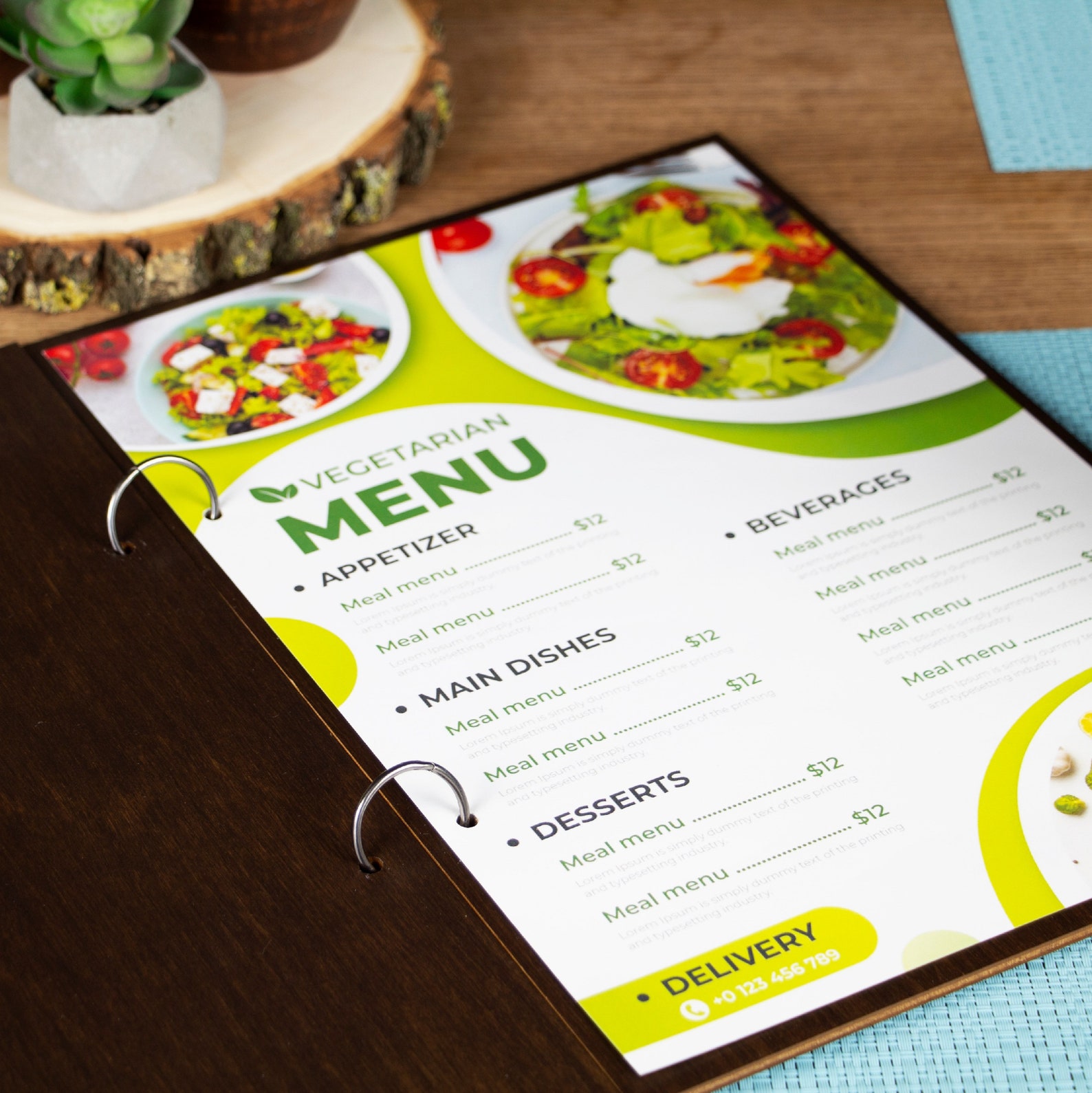 Wooden Menu Folder Logo Table Menu Holder on Rings Personalized Menu ...