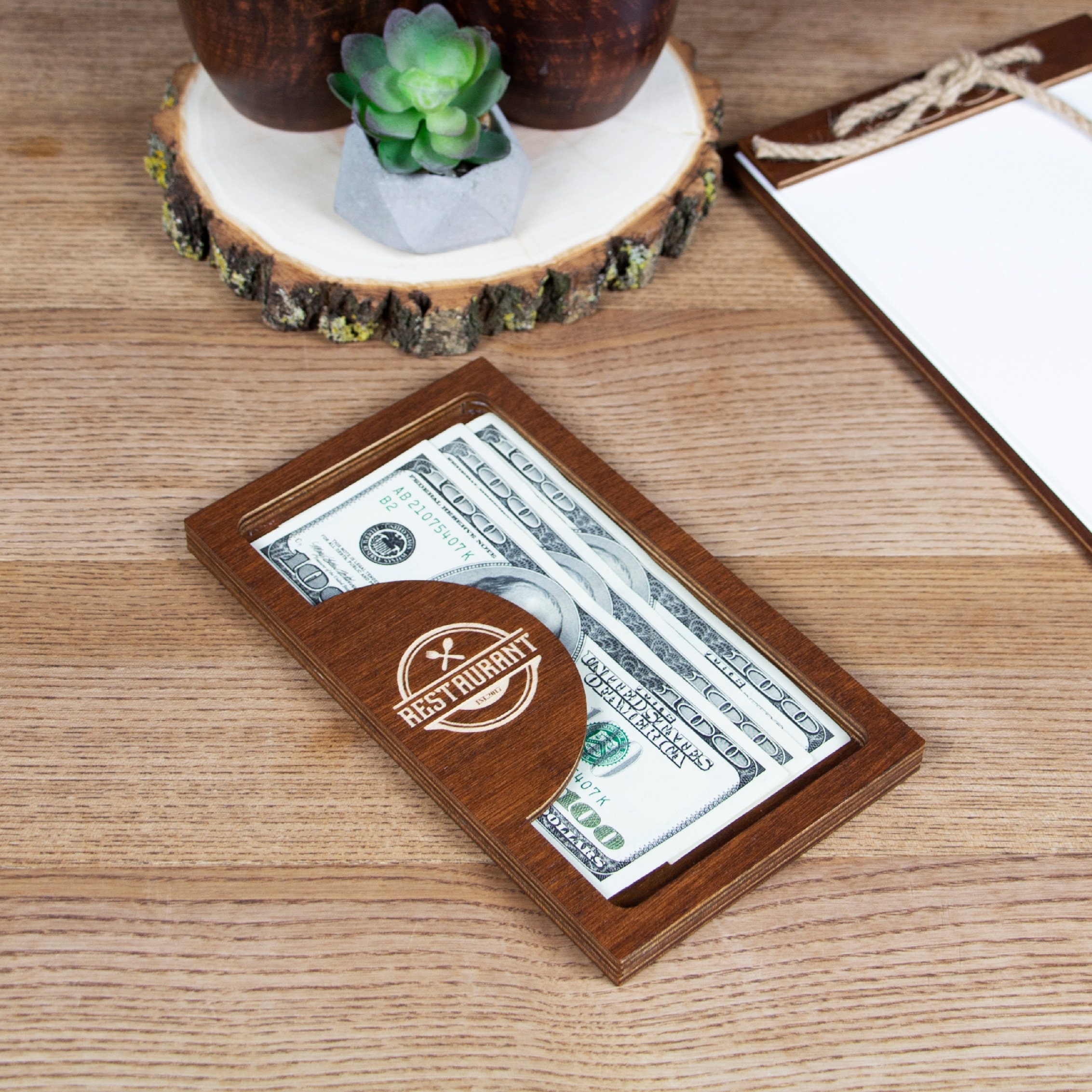 Wooden Bill Holder Guest Check Presenter Tray Personalized Check ...