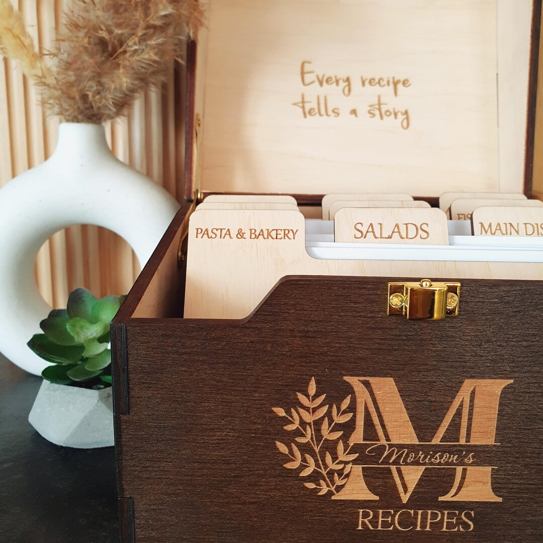 Personalized Engraved Recipe Box Recipe Cards Box Recipe Dividers Gift ...