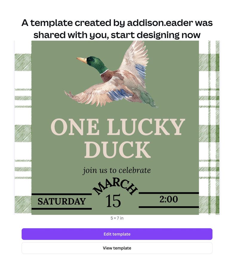 ONE LUCKY DUCK- Customizable Invitation Template - Etsy