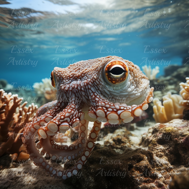 Vibrant Underwater Octopus Art (4-pack) | Colorful Marine Digital ...