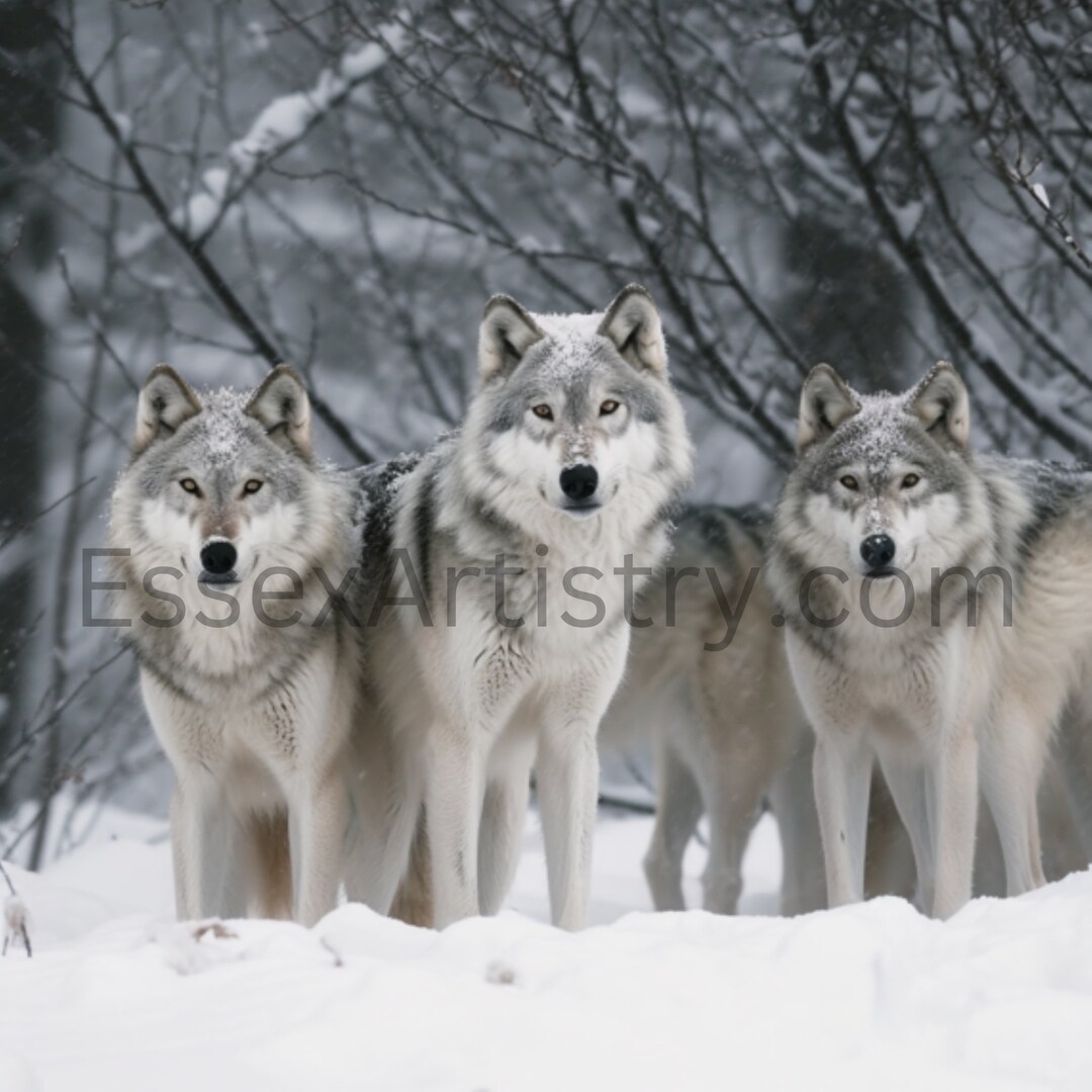 Wolf Pack in Snow Winter Nature Forest Woods Animal Wildlife Digital ...