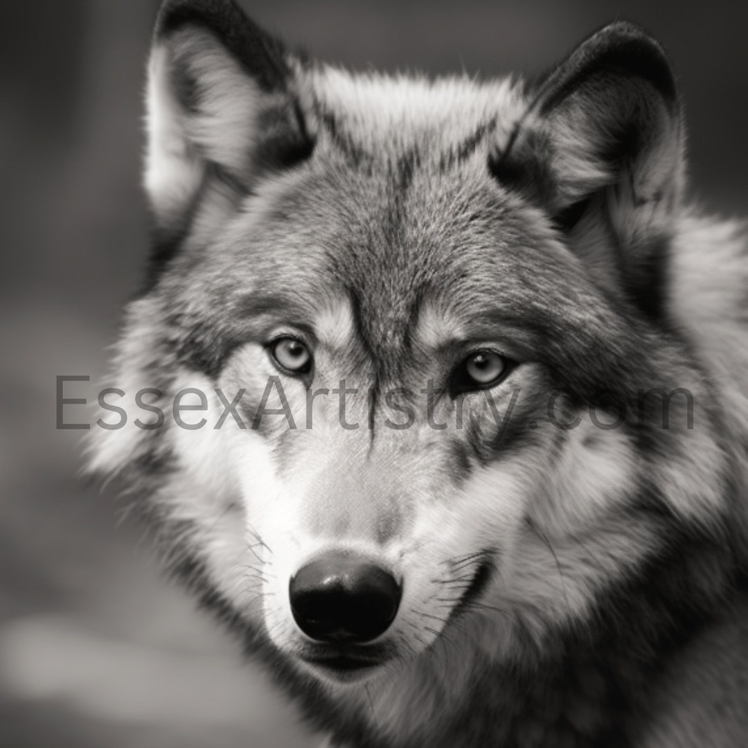 Wolf Head in Black and White Wolf Digital Art Wolf Head Art Png - Etsy