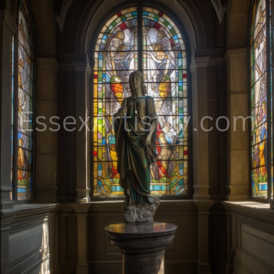 Stained Glass Window Statue Gothic Mausoleum Church Digital Art ...