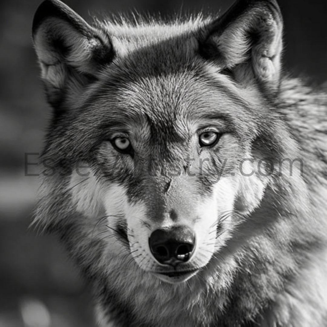 Wolf Head in Black and White Digital Art Download Wildlife Animal ...