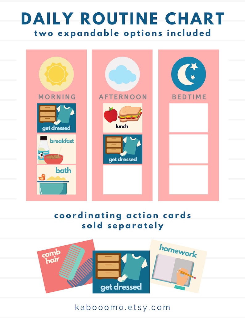 Pink Kids Routine Chart Printable Daily Task Charts Chore - Etsy