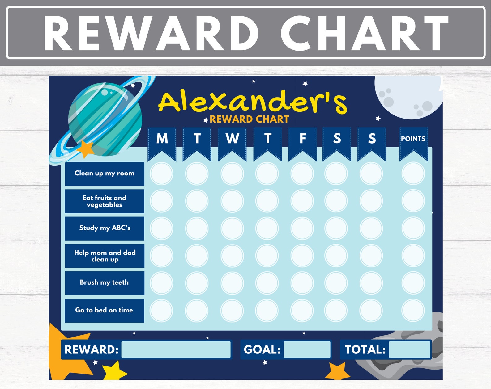 EDITABLE Space Reward Chart Printable for Boys Kids | Etsy