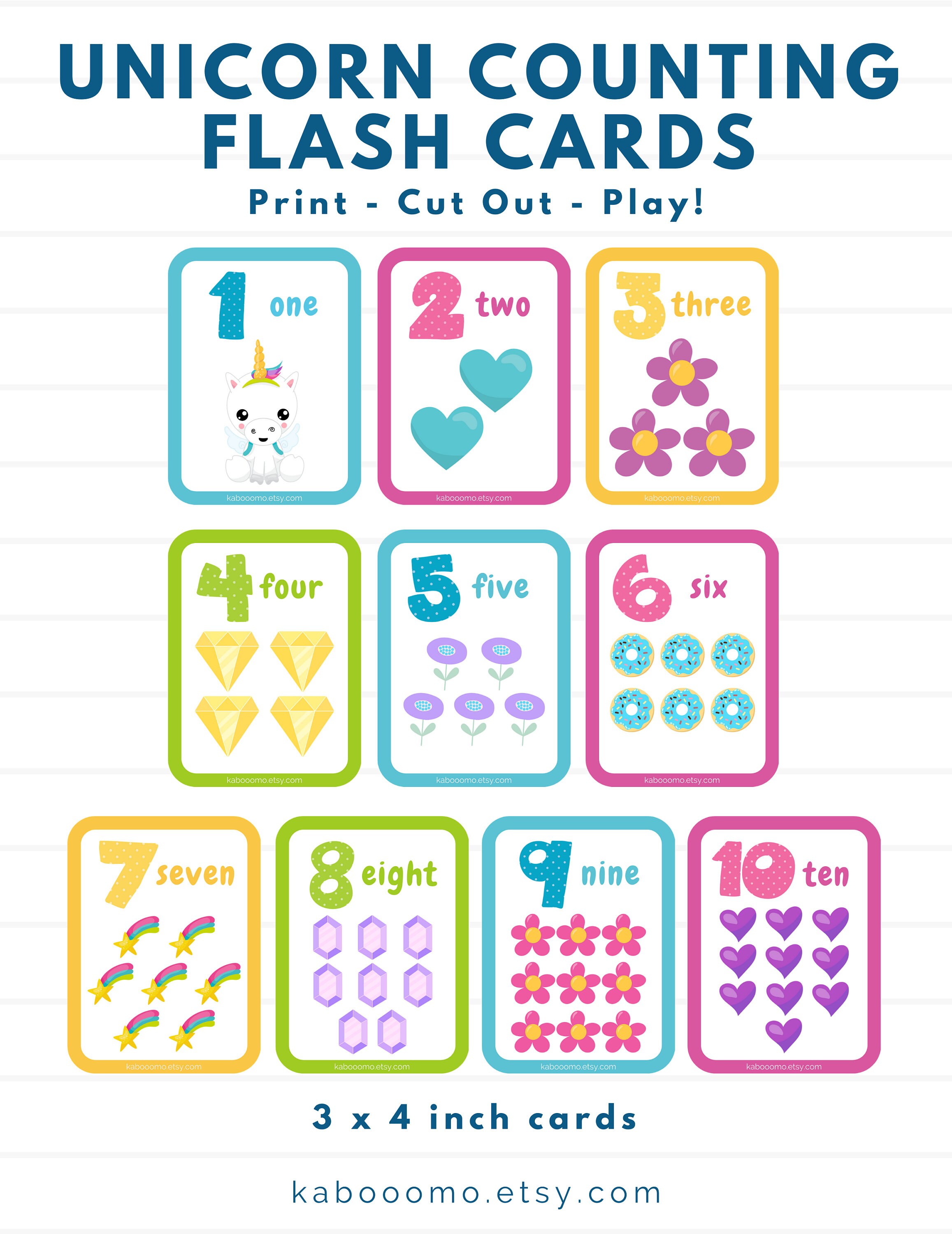Printable Number Unicorn Counting Flash Cards Cute Kids - Etsy Canada