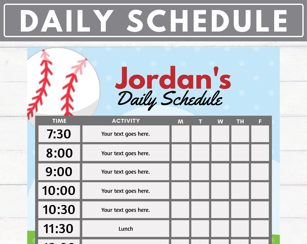 EDITABLE Baseball Daily Schedule School Kids Task - Etsy