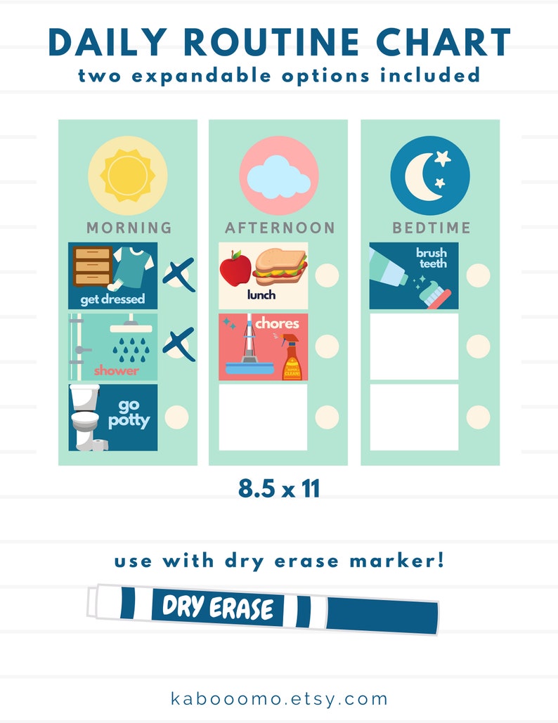 Green Kids Routine Chart Printable Daily Task Charts Chore - Etsy