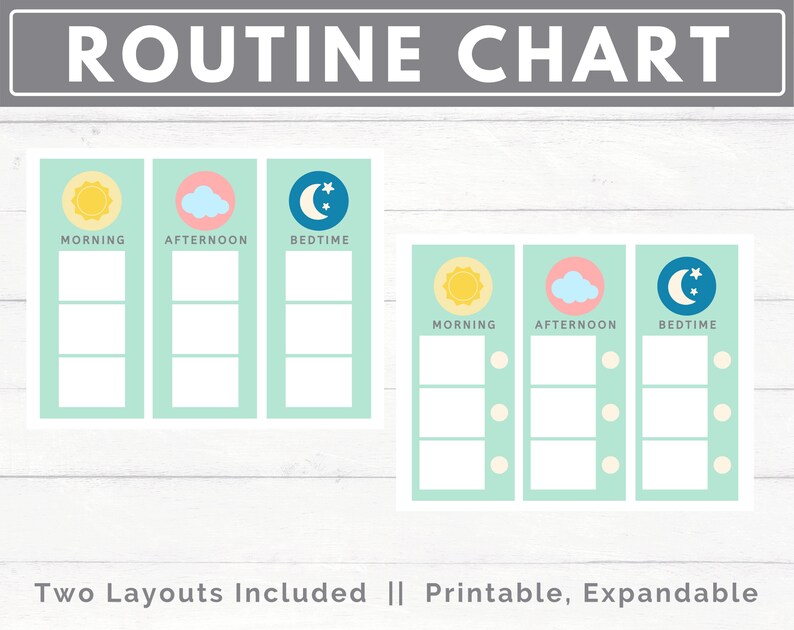 Green Kids Routine Chart Printable Daily Task Charts Chore - Etsy
