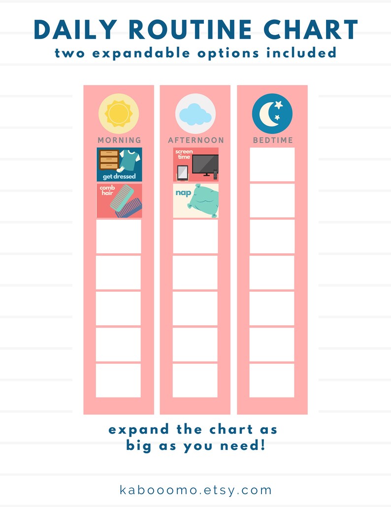 Pink Kids Routine Chart Printable Daily Task Charts Chore - Etsy