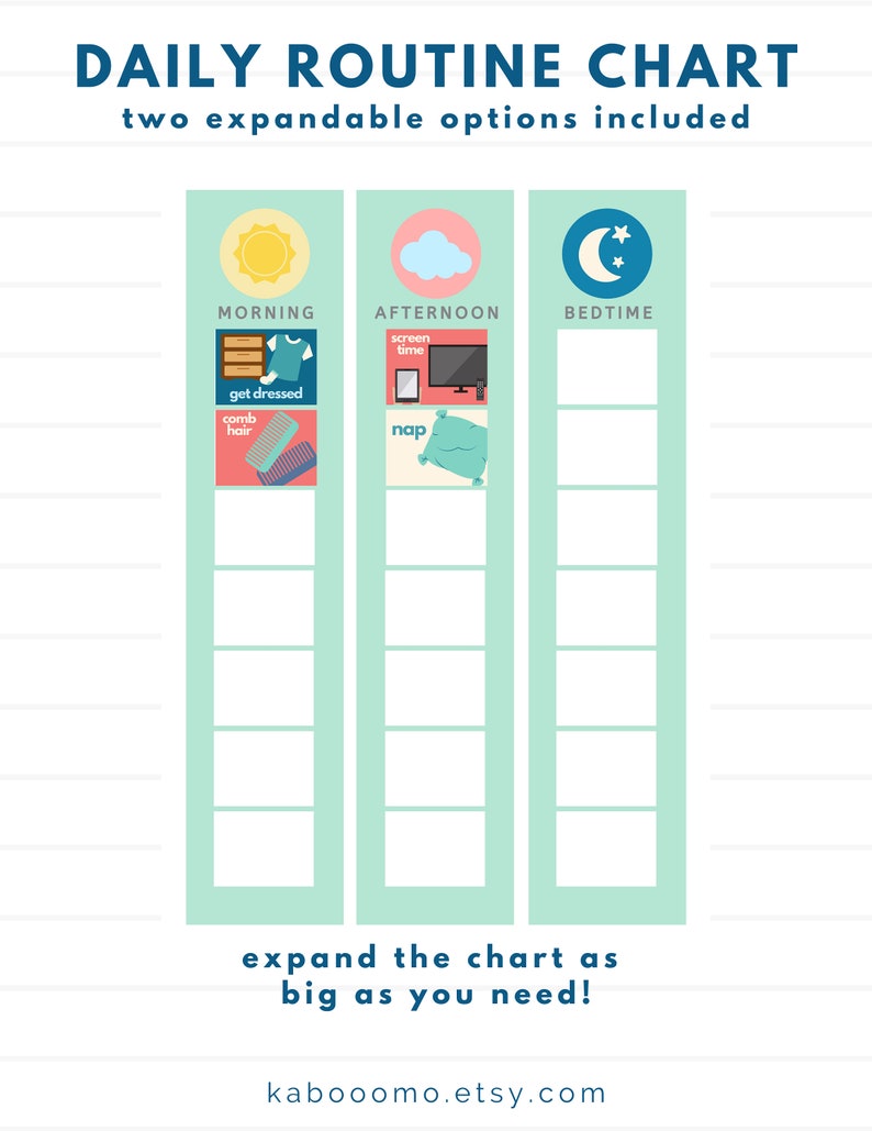 Green Kids Routine Chart Printable Daily Task Charts Chore - Etsy