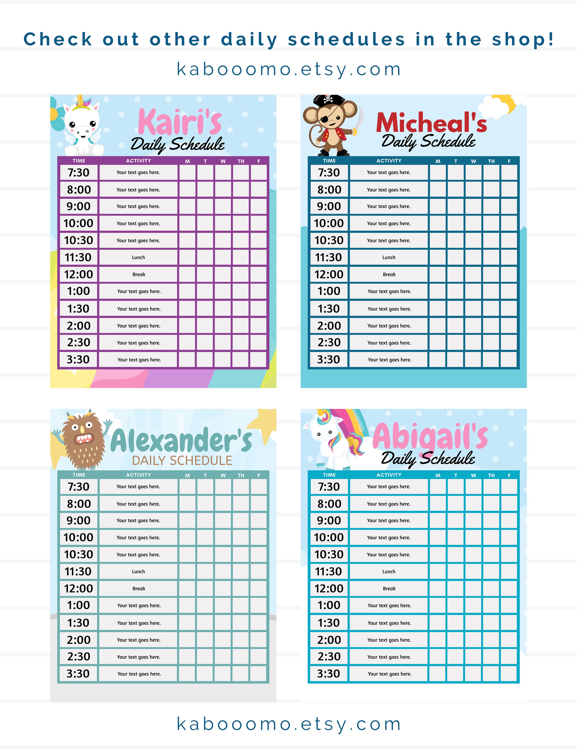 EDITABLE Unicorn daily schedule school kids task chore - Etsy 日本