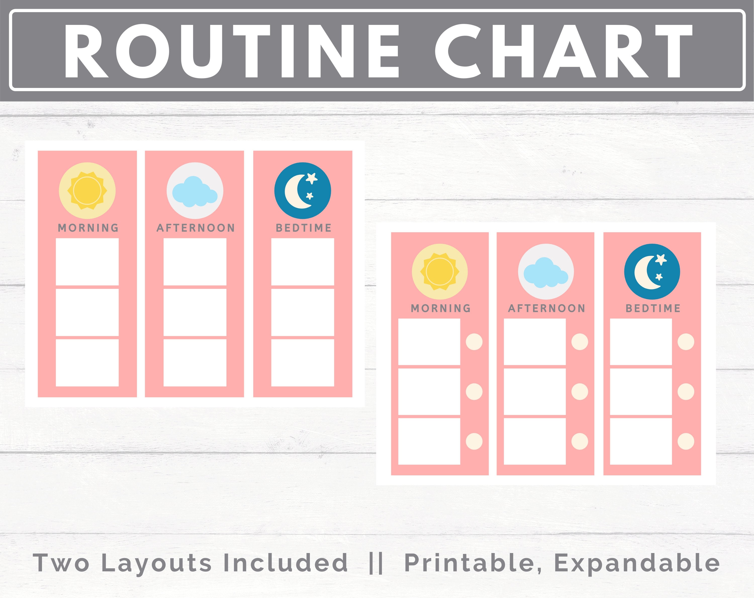 Pink Kids Routine Chart Printable Daily Task Charts Chore - Etsy