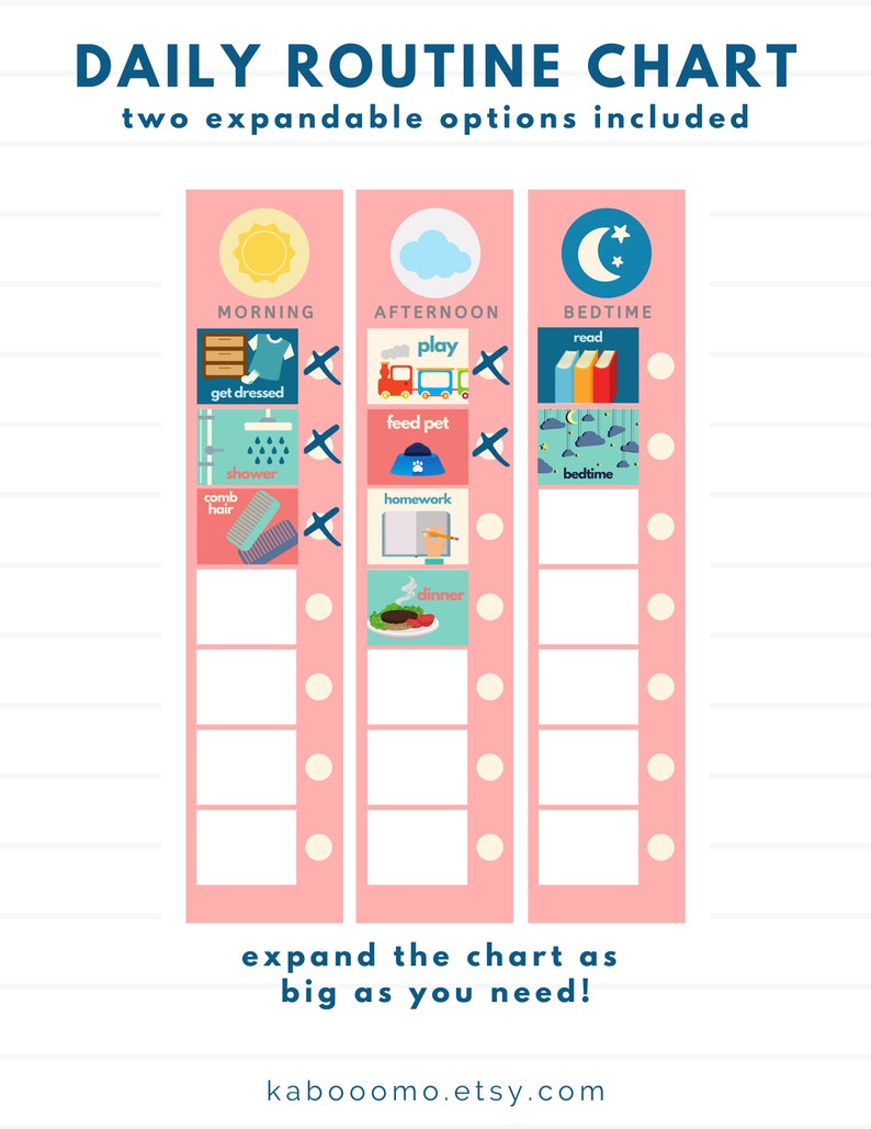 Pink Kids Routine Chart Printable Daily Task Charts Chore - Etsy