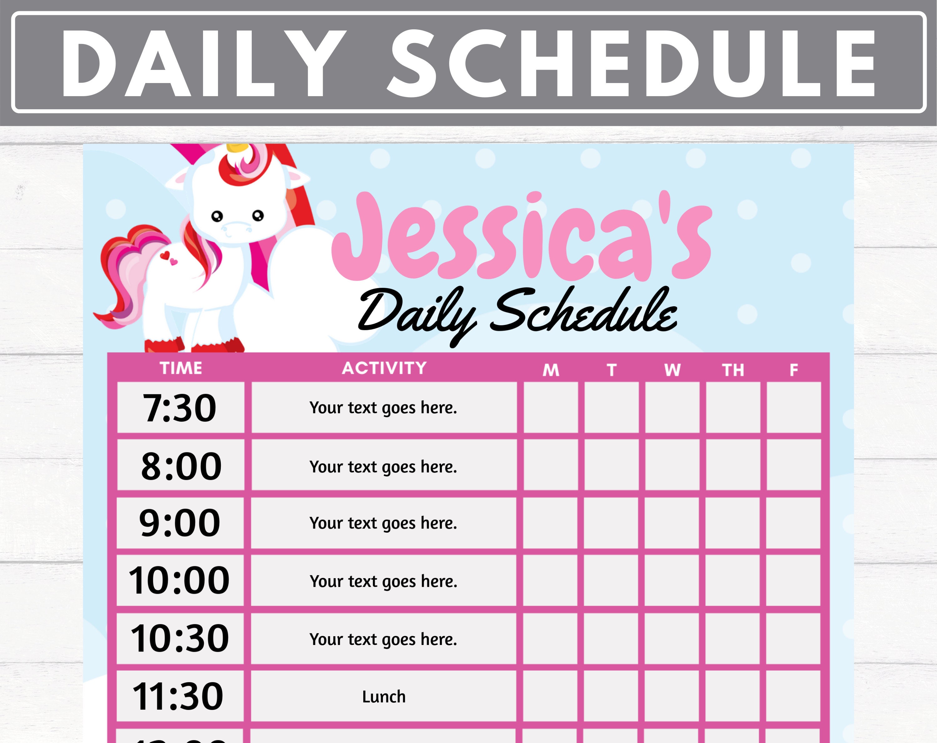 EDITABLE Unicorn daily schedule school kids task chore - Etsy 日本