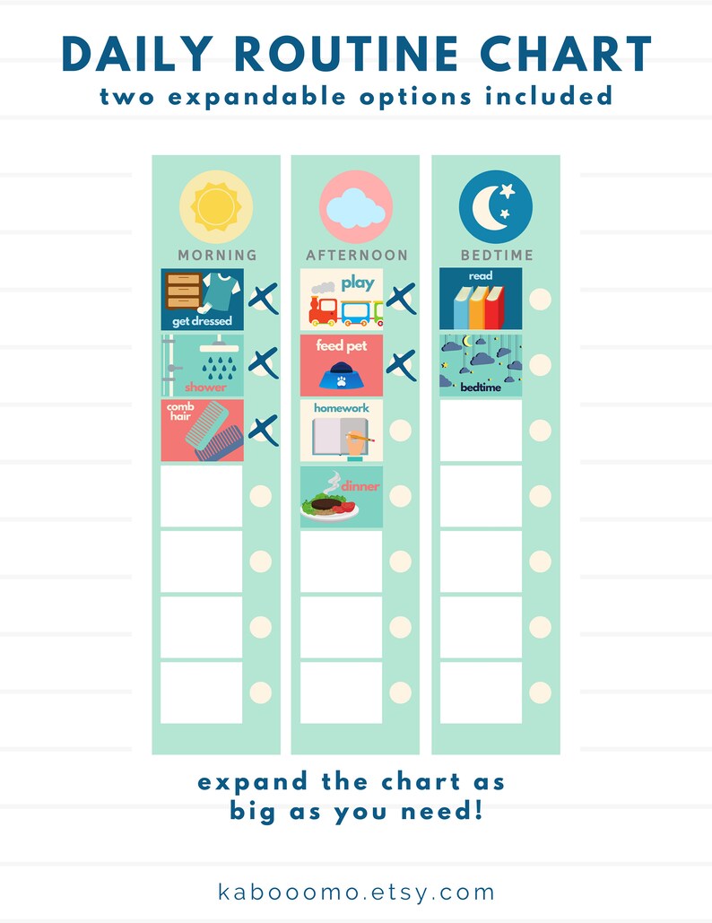 Green Kids Routine Chart Printable Daily Task Charts Chore - Etsy