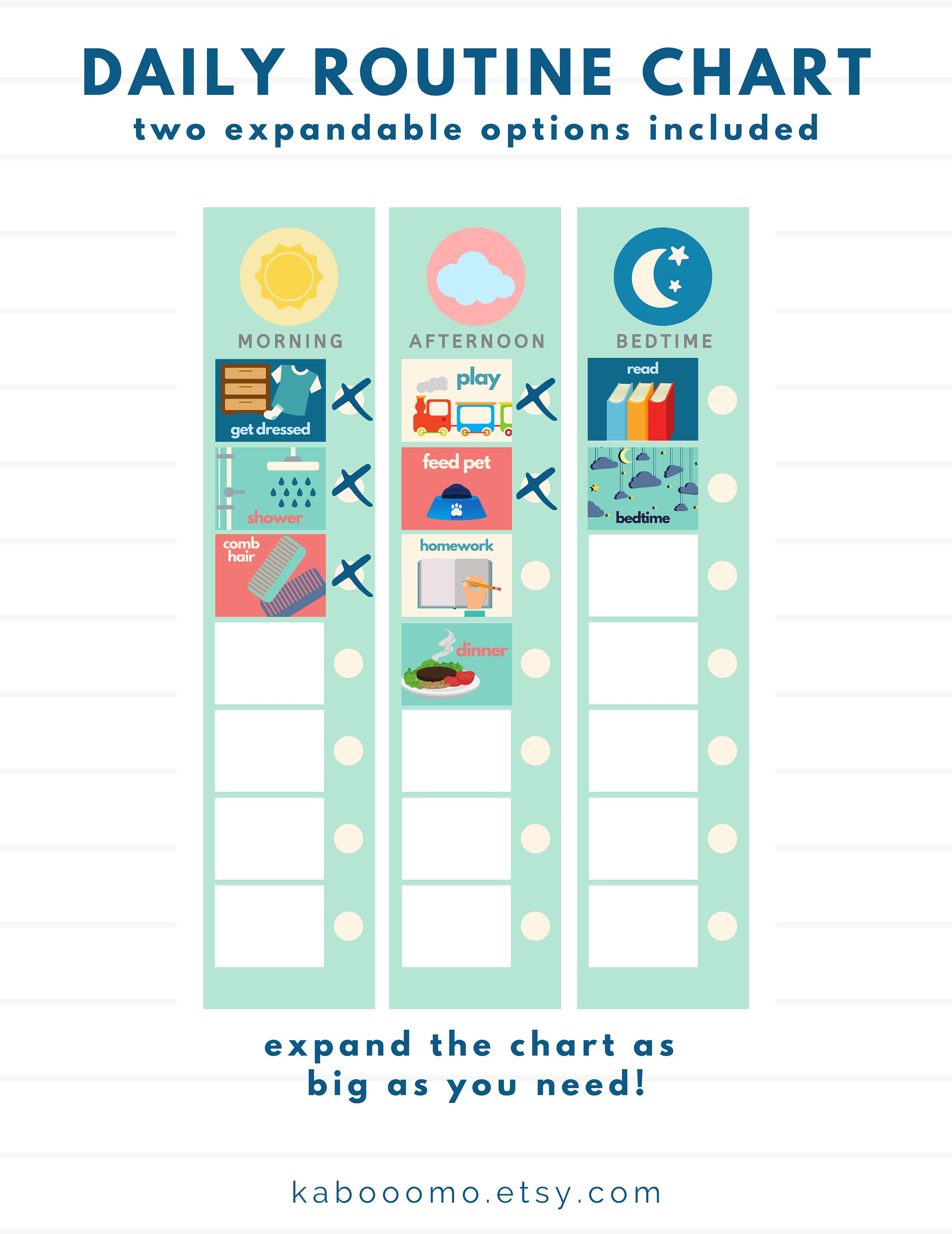 Green Kids Routine Chart Printable Daily Task Charts Chore - Etsy